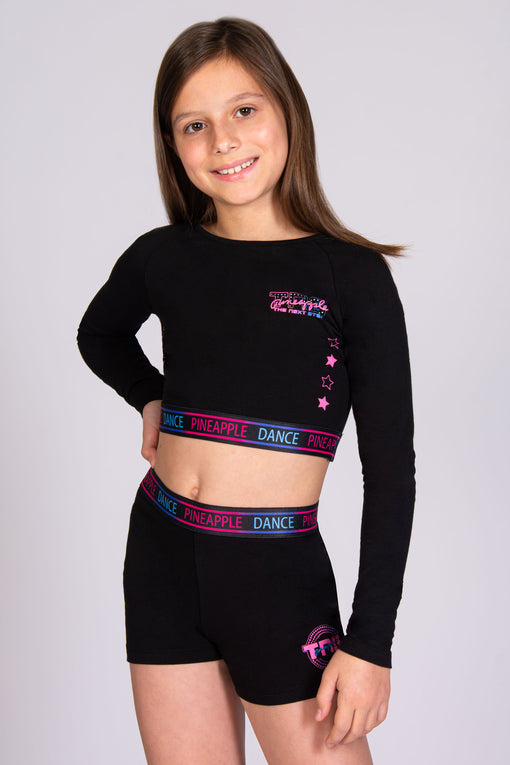 Girls' Long Sleeve Crop Top in Black | The Next Step Dance Collection