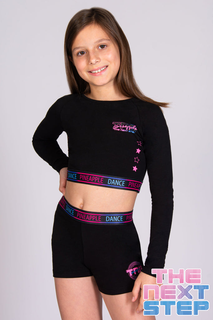 Girls' Long Sleeve Crop Top in Black | The Next Step Dance Collection