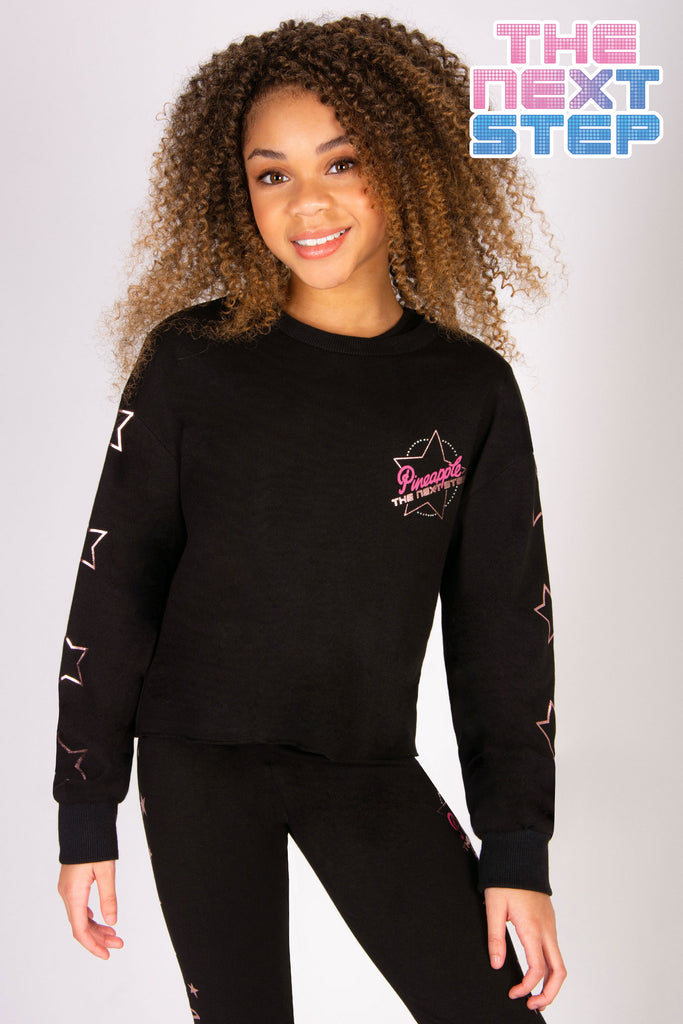 Girls' The Next Step Star Raw Edge Sweatshirt in Black | Dancewear