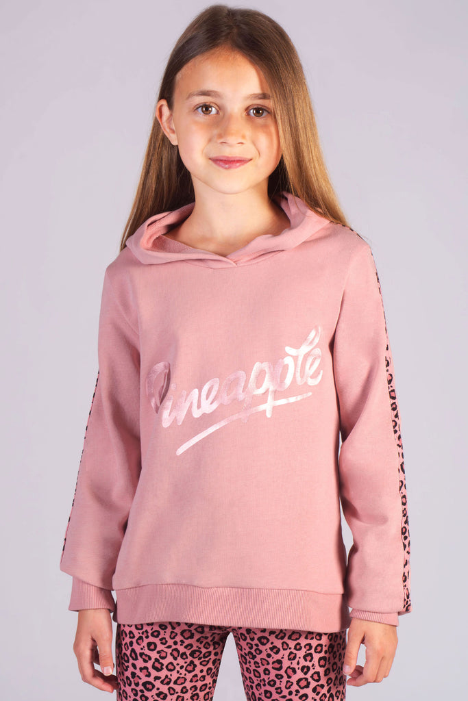 Pink Hoodie for Girls with Leopard Stripe | Pineapple Kids Leisurewear