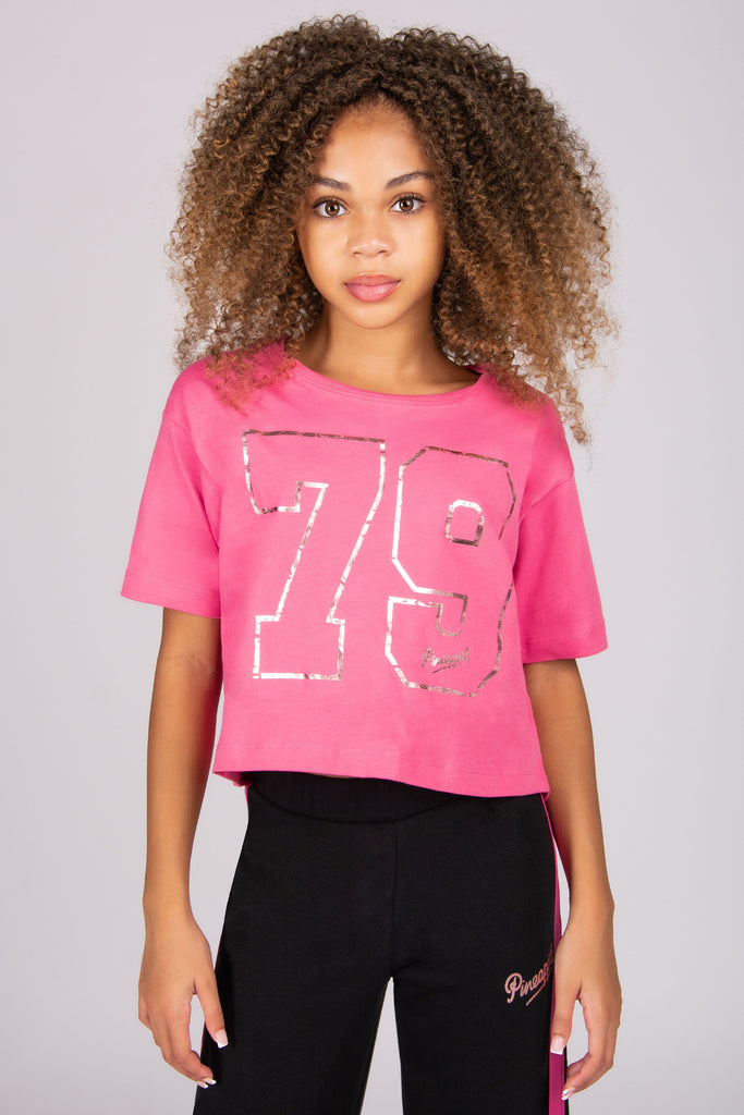 Girls' Pink T-Shirt with '79' Rose Gold Print | Pineapple Dancewear