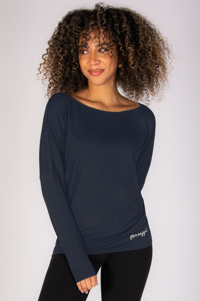 Dark Grey Long Sleeve Jersey Top for Women | Pineapple Sportluxe