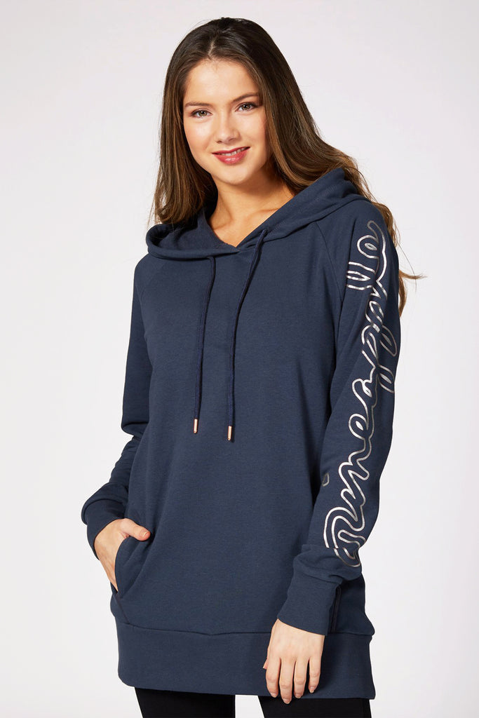Longline Logo Hoodie in Charcoal | Pineapple Loungewear for Women